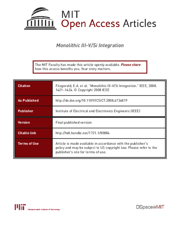(PDF) Monolithic III-V/Si Integration
