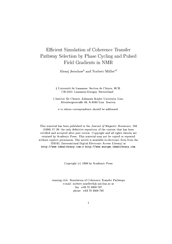 (PDF) Efficient Simulation of Coherence Transfer Pathway Selection by Phase Cycling and Pulsed ...