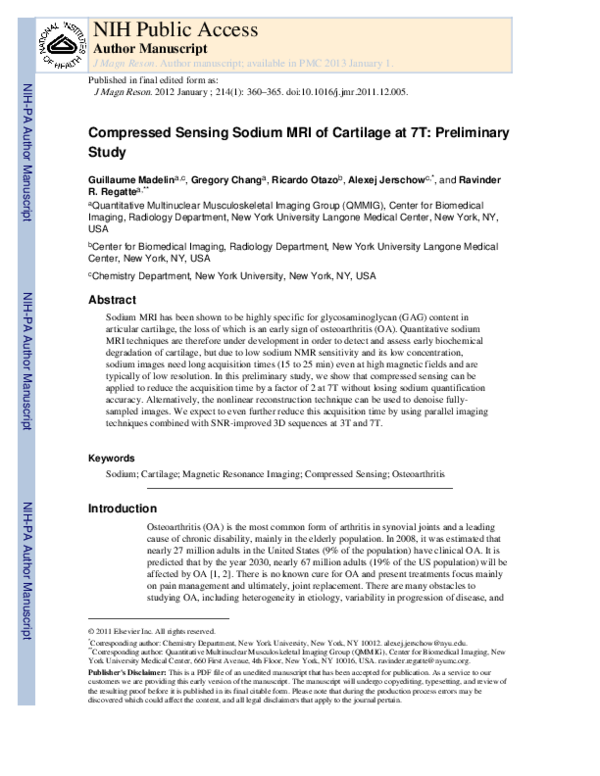(PDF) Compressed sensing sodium MRI of cartilage at 7T: Preliminary study