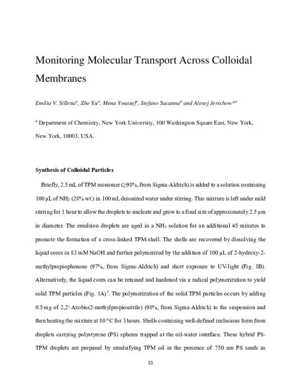 (PDF) Monitoring Molecular Transport across Colloidal Membranes