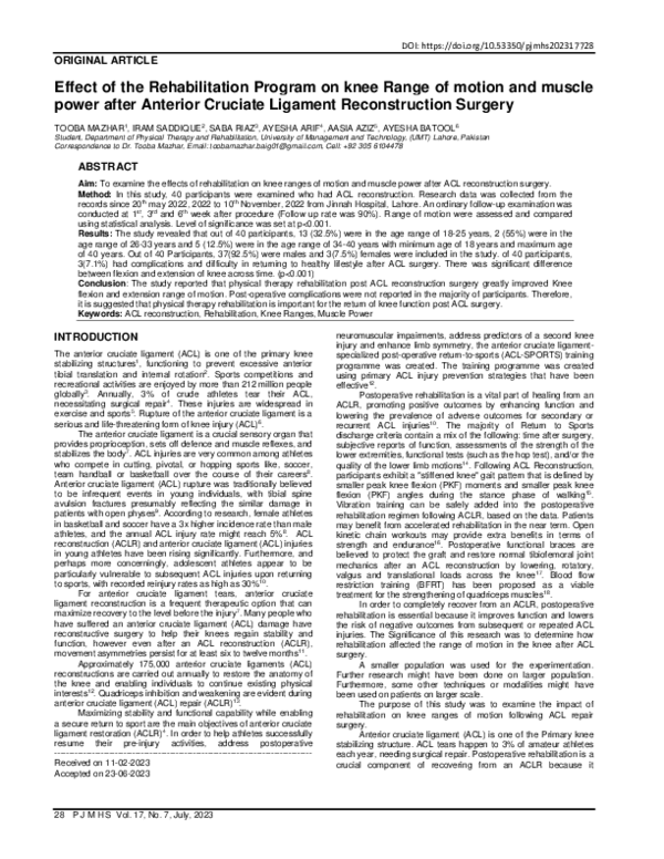 (PDF) Effect of the Rehabilitation Program on knee Range of motion and ...