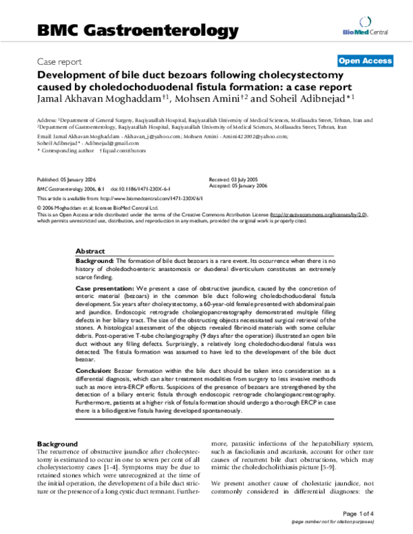 (PDF) Development of bile duct bezoars following cholecystectomy caused ...