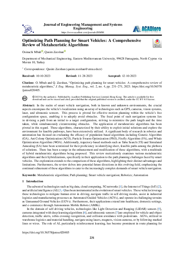 (PDF) Optimizing Path Planning for Smart Vehicles: A Comprehensive ...