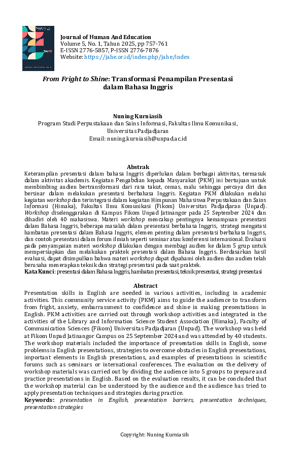From Fright to Shine: Transformasi Penampilan Presentasi dalam Bahasa Inggris
