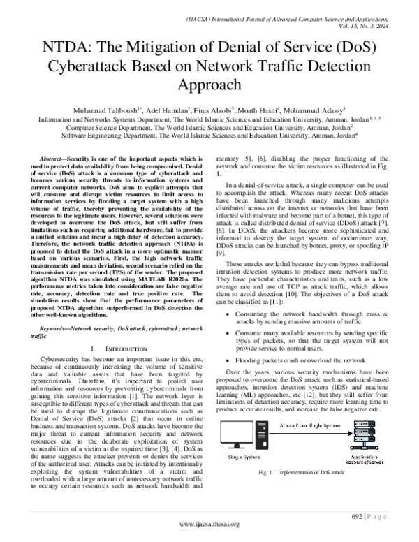 (PDF) NTDA: The Mitigation of Denial of Service (DoS) Cyberattack Based ...