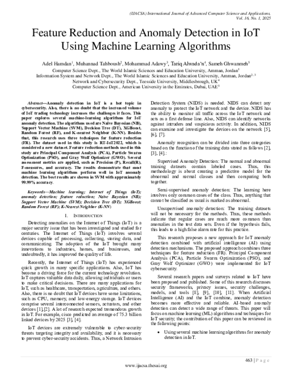 (PDF) Feature Reduction and Anomaly Detection in IoT Using Machine Learning Algorithms
