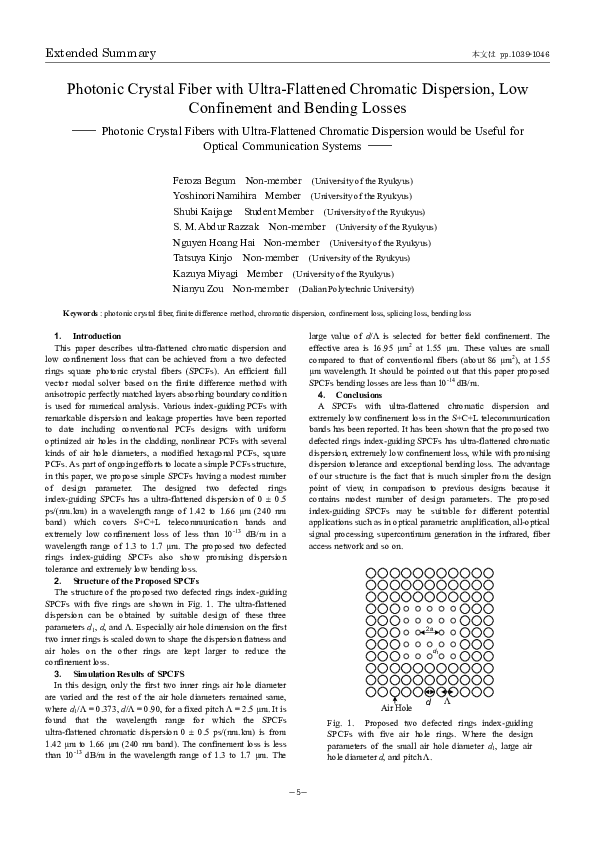 (PDF) Photonic Crystal Fiber with Ultra-Flattened Chromatic Dispersion, Low Confinement and ...