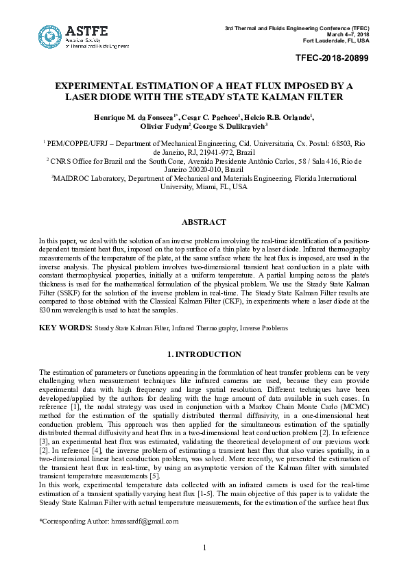 Pdf Experimental Estimation Of A Heat Flux Imposed By A Laser Diode With The Steady State