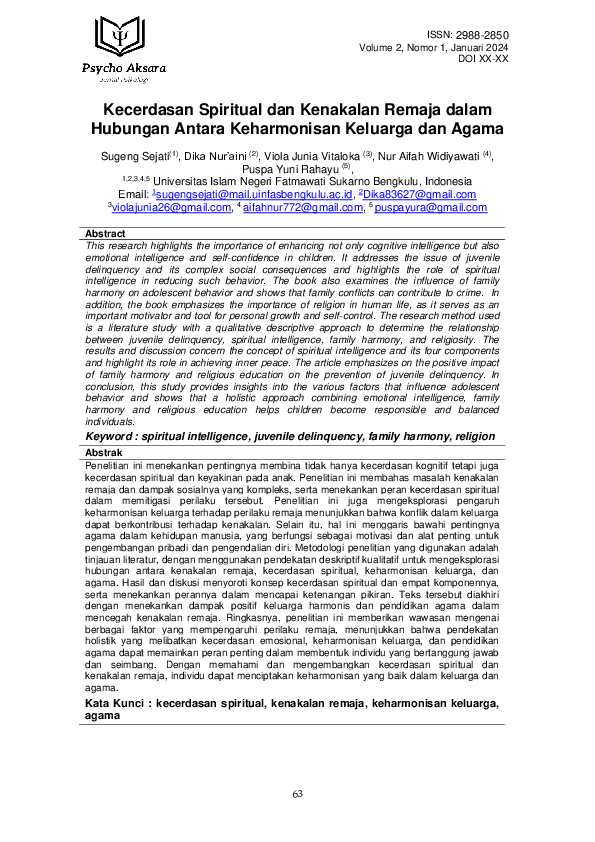 (PDF) Kecerdasan Spiritual dan Kenakal Kecerdasan Spiritual dan Kenakalan Remaja dalam Hubungan ...