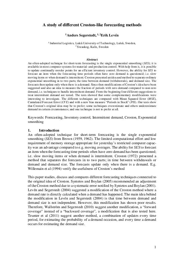 (PDF) A Study of Different Croston-Like Forecasting Methods