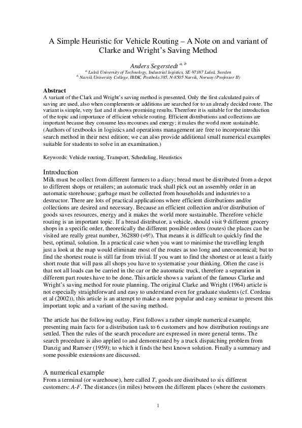 (PDF) A Simple Heuristic for Vehicle Routing - A Note on and variant of ...