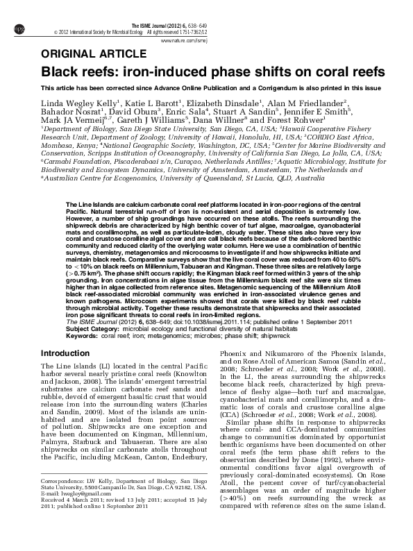 (PDF) Black reefs: iron-induced phase shifts on coral reefs