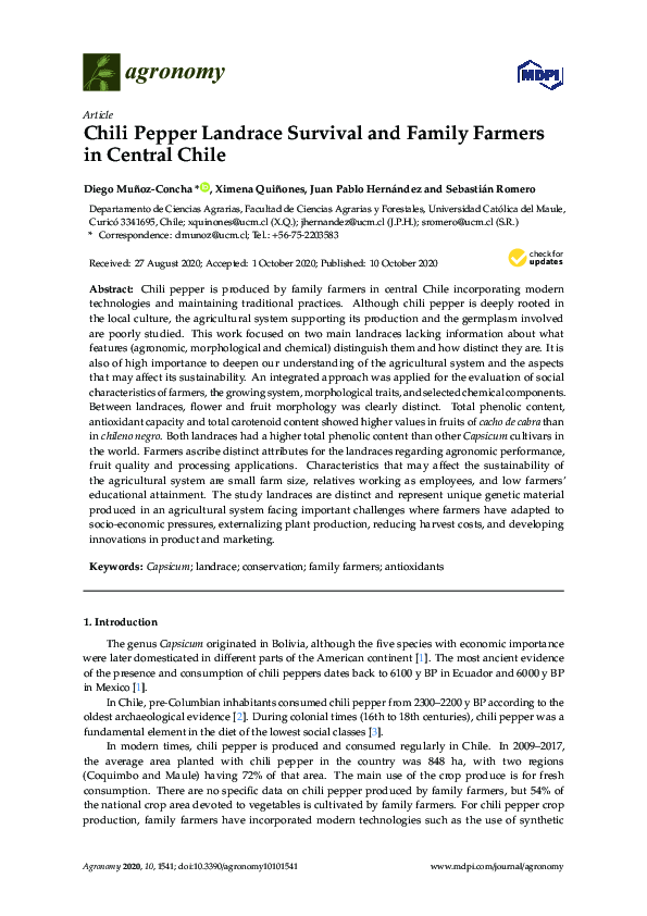 (PDF) Chili Pepper Landrace Survival and Family Farmers in Central Chile