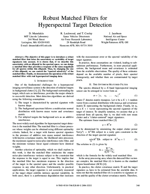 (PDF) Robust Matched Filters for Hyperspectral Target Detection