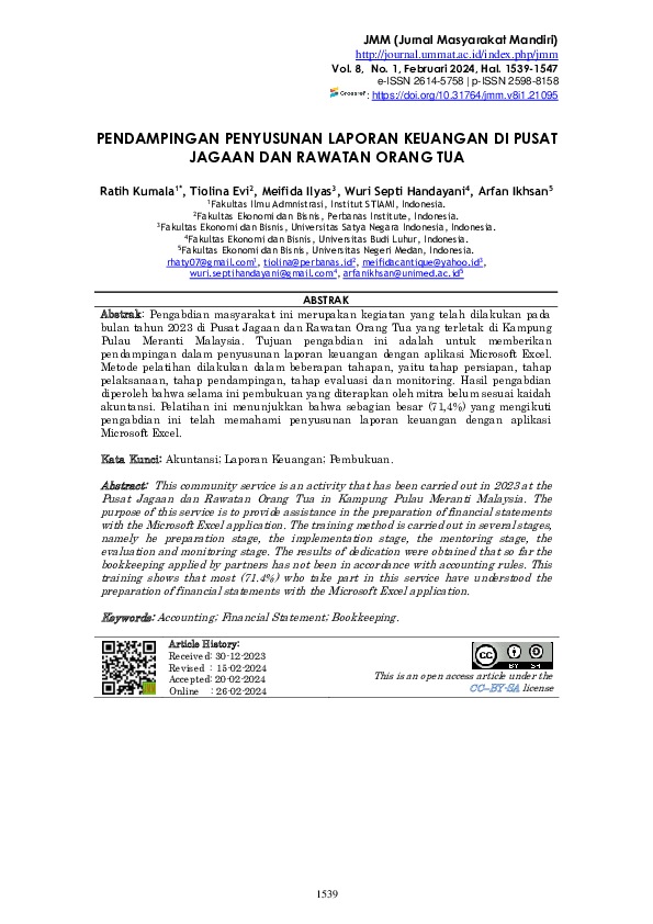 (PDF) Pendampingan Penyusunan Laporan Keuangan DI Pusat Jagaan Dan Rawatan Orang Tua