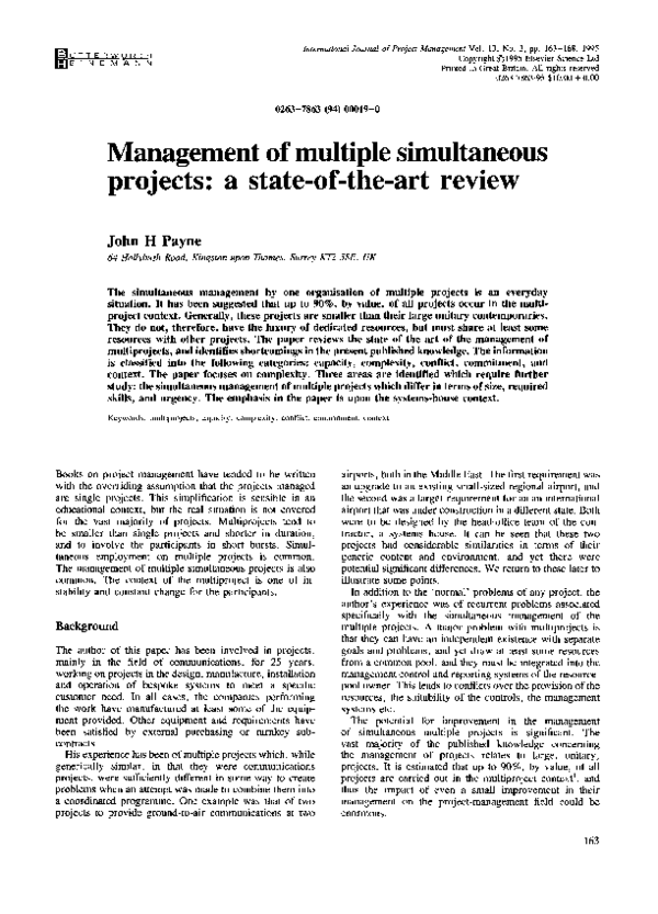 (PDF) Management of multiple simultaneous projects: a state-of-the-art ...