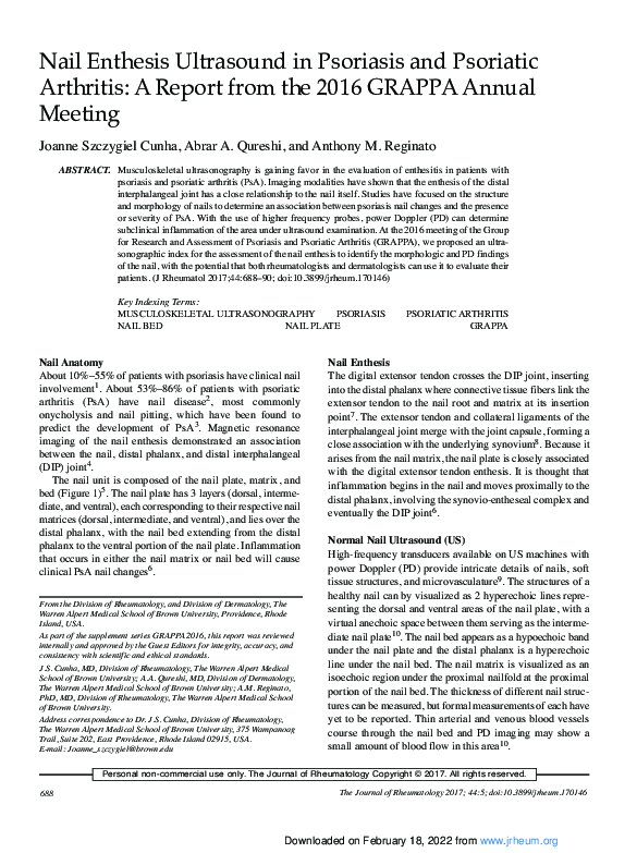 Nail Enthesis Ultrasound in Psoriasis and Psoriatic Arthritis: A Report ...