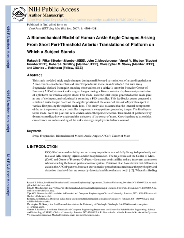 (PDF) A Biomechanical Model of Human Ankle Angle Changes Arising From ...