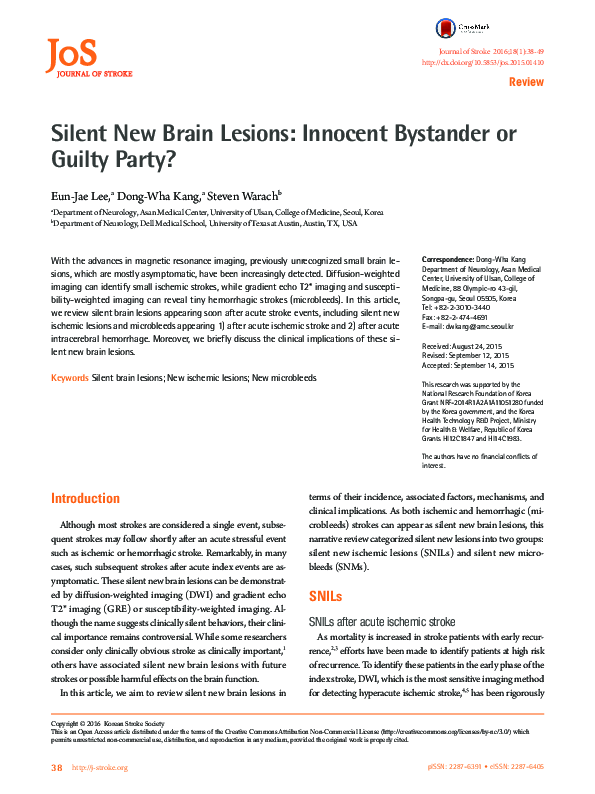 (PDF) Silent New Brain Lesions: Innocent Bystander or Guilty Party?