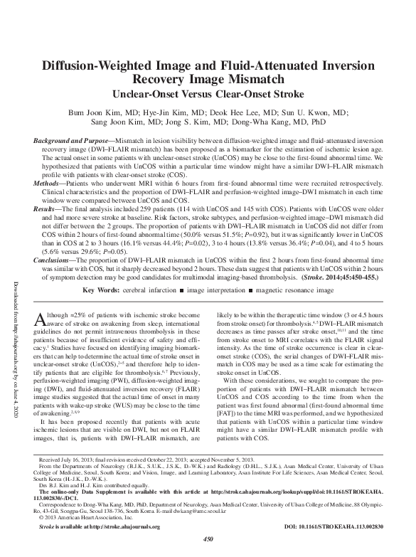 (PDF) Diffusion-Weighted Image and Fluid-Attenuated Inversion Recovery Image Mismatch