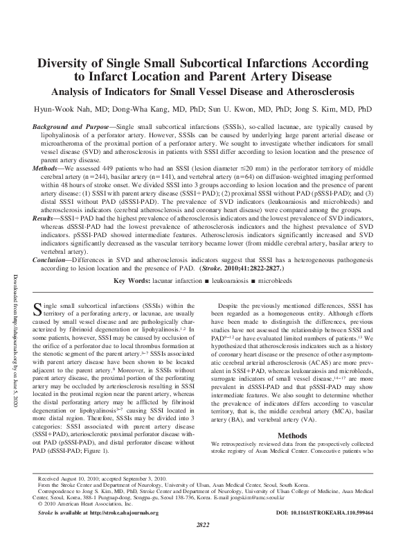 (PDF) Diversity of Single Small Subcortical Infarctions According to ...