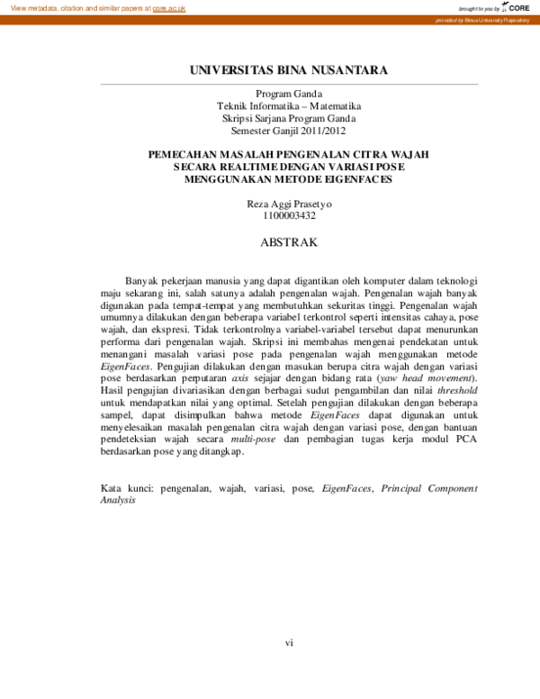 (PDF) Pemecahan Masalah Pengenalan Citra Wajah Secara Realtime Dengan ...