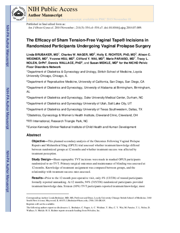 (PDF) Effectiveness of blinding: sham suprapubic incisions in a ...