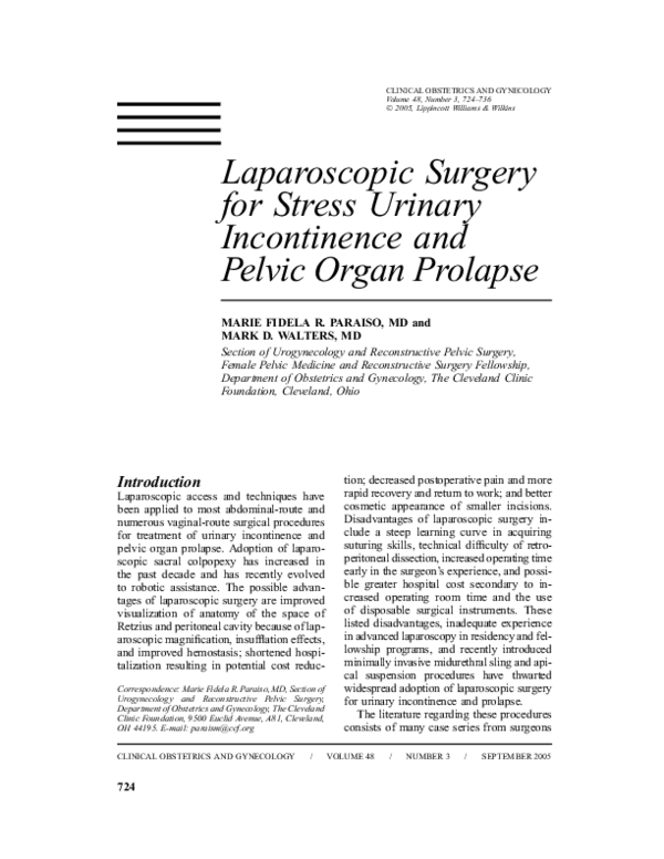 (PDF) Laparoscopic Surgery for Stress Urinary Incontinence and Pelvic Organ Prolapse