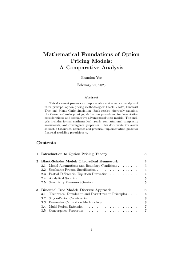 (PDF) Mathematical Foundations of Option Pricing Models: A Comparative Analysis