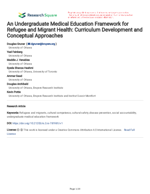 (PDF) An Undergraduate Medical Education Framework for Refugee and ...