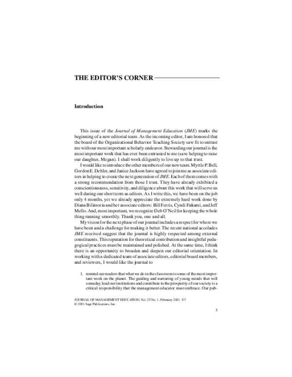 (PDF) The Editor’s Corner