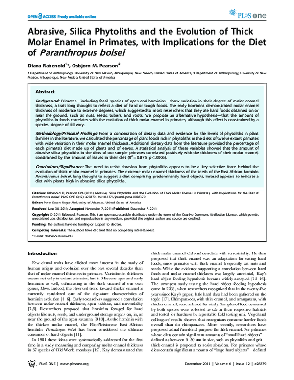 (PDF) Abrasive, Silica Phytoliths and the Evolution of Thick Molar ...