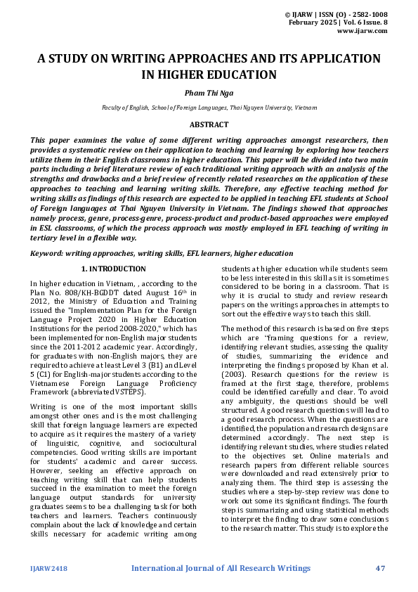 (PDF) A STUDY ON WRITING APPROACHES AND ITS APPLICATION IN HIGHER EDUCATION