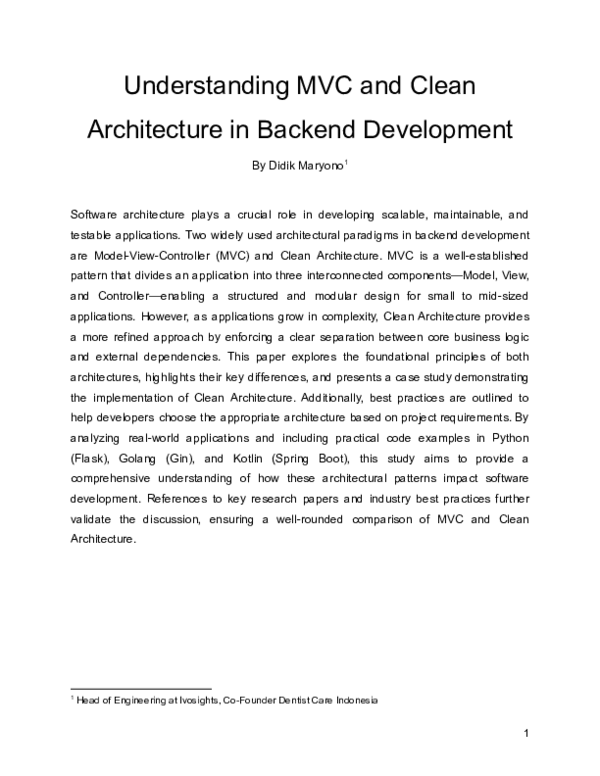 Understanding MVC and Clean Architecture in Backend Development