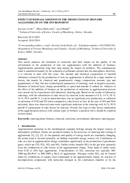 (PDF) Effect of Biomass Addition in the Production of Iron Ore ...