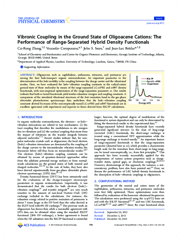 (PDF) Vibronic Coupling in the Ground State of Oligoacene Cations: The ...