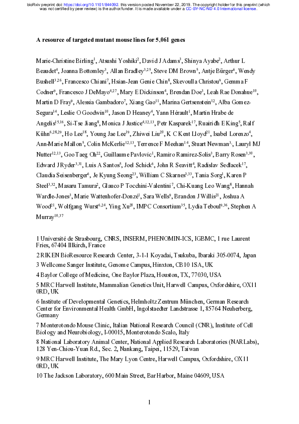 (PDF) A resource of targeted mutant mouse lines for 5,061 genes