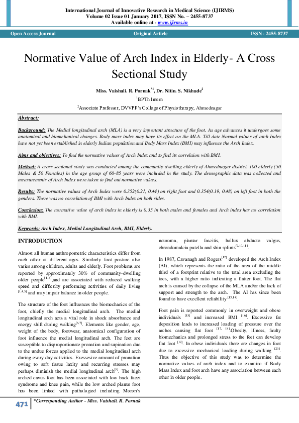 Normative Value of Arch Index in Elderly- A Cross Sectional Study