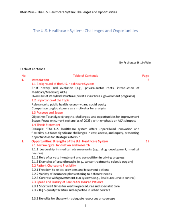 (PDF) The U.S. Healthcare System: Challenges and Opportunities