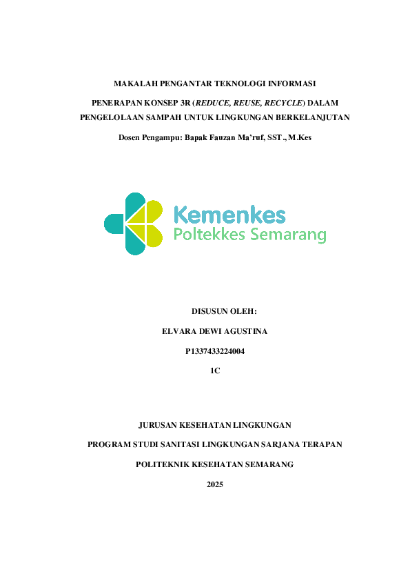 (PDF) MAKALAH PENGANTAR TEKNOLOGI INFORMASI PENERAPAN KONSEP 3R (REDUCE ...