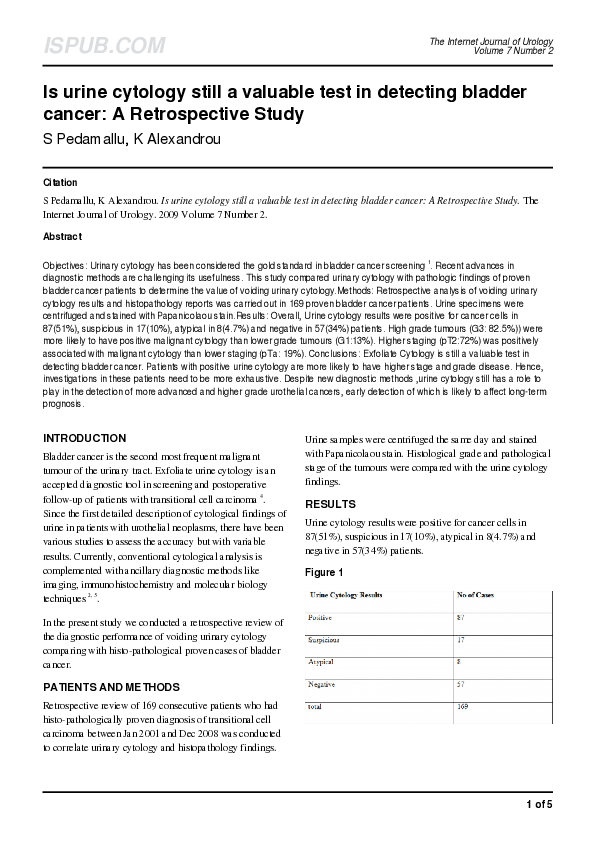 (PDF) Is urine cytology still a valuable test in detecting bladder ...