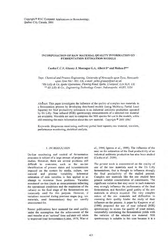 (PDF) Incorporation of Raw Material Quality Information on Fermentation Estimation Models