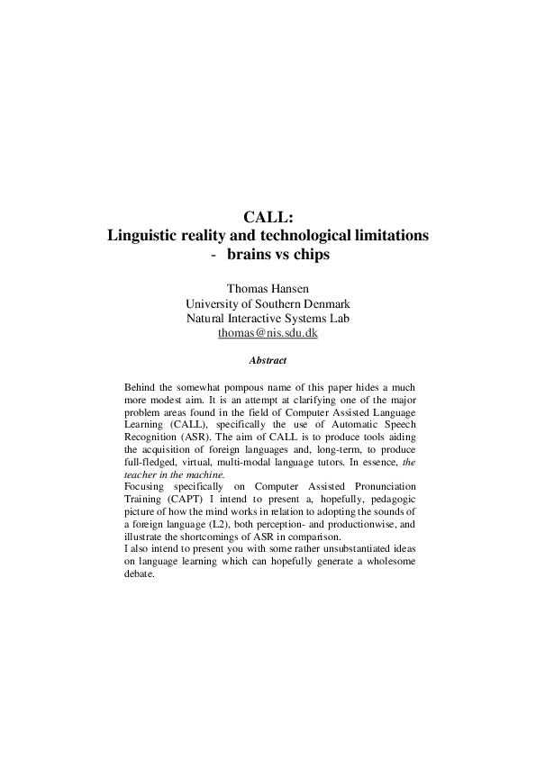 (PDF) CALL: Linguistic reality and technological limitations - brains ...