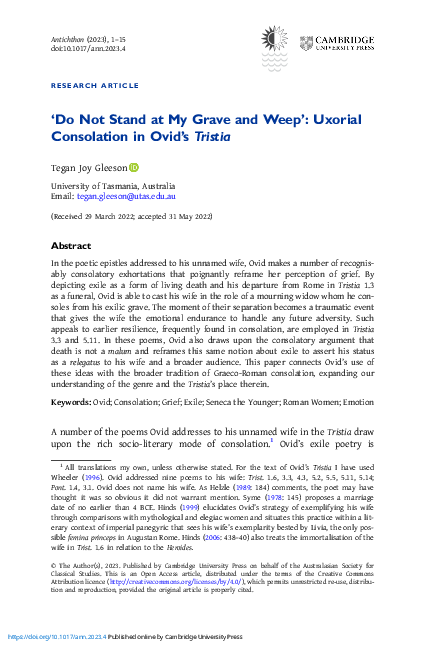 (PDF) ‘Do Not Stand at My Grave and Weep’: Uxorial Consolation in Ovid ...