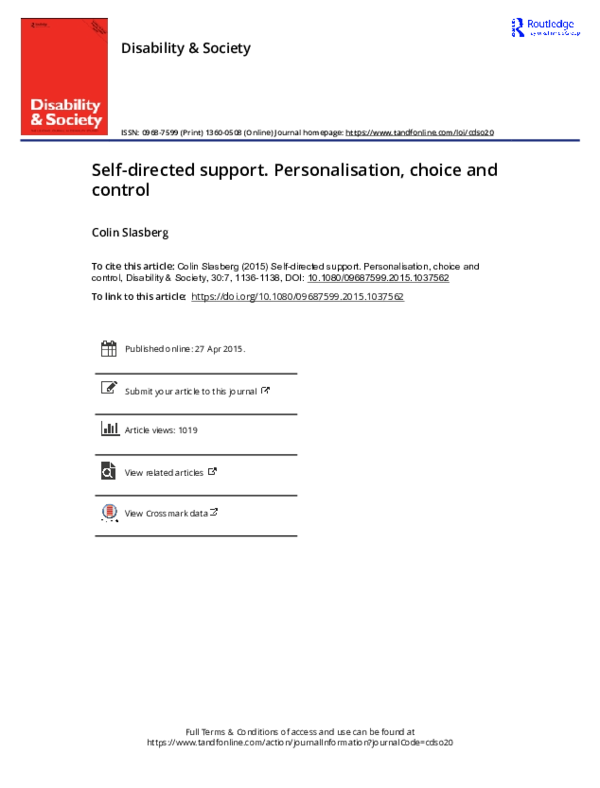 (PDF) Self-directed support. Personalisation, choice and control