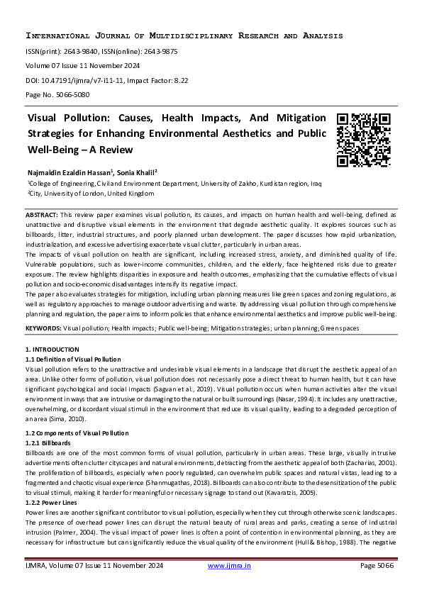 (PDF) Visual Pollution: Causes, Health Impacts, And Mitigation ...