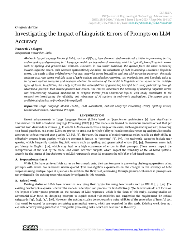 (PDF) Investigating the Impact of Linguistic Errors of Prompts on LLM ...