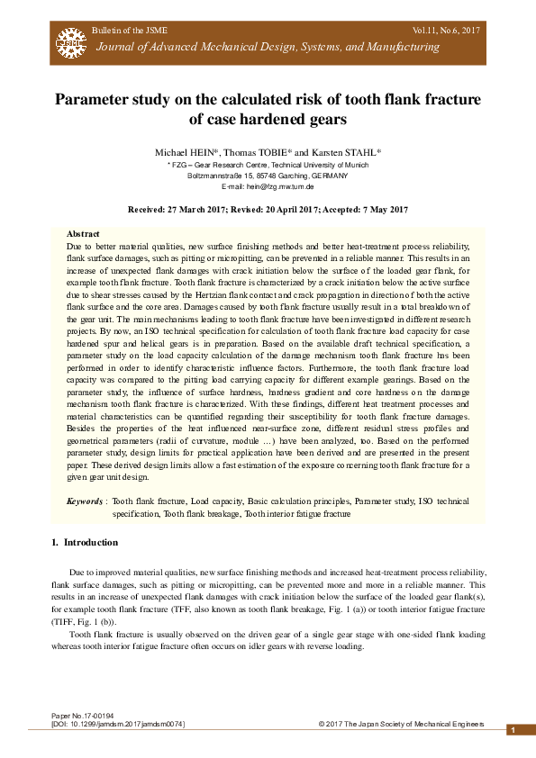 Parameter study on the calculated risk of tooth flank fracture of case ...