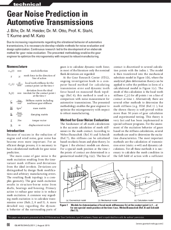 (PDF) Gear noise prediction in automotive transmissions