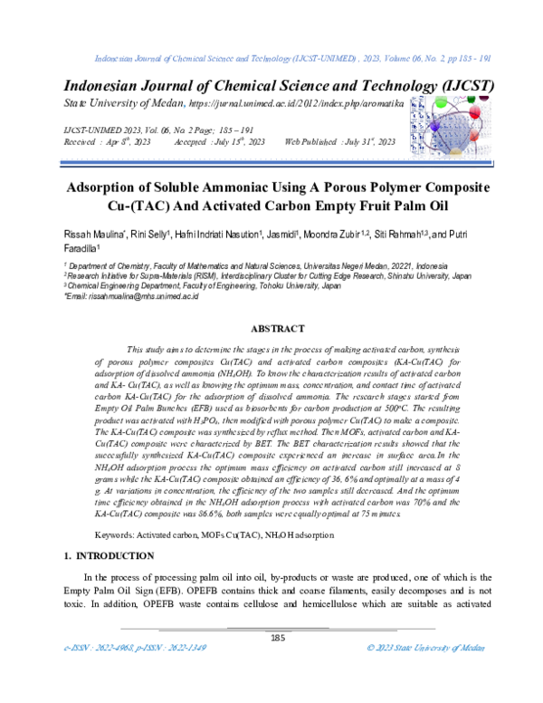 (PDF) Adsorption Of Soluble Ammoniac Using A Porous Polymer Composite Cu-(TAC) And Activated ...